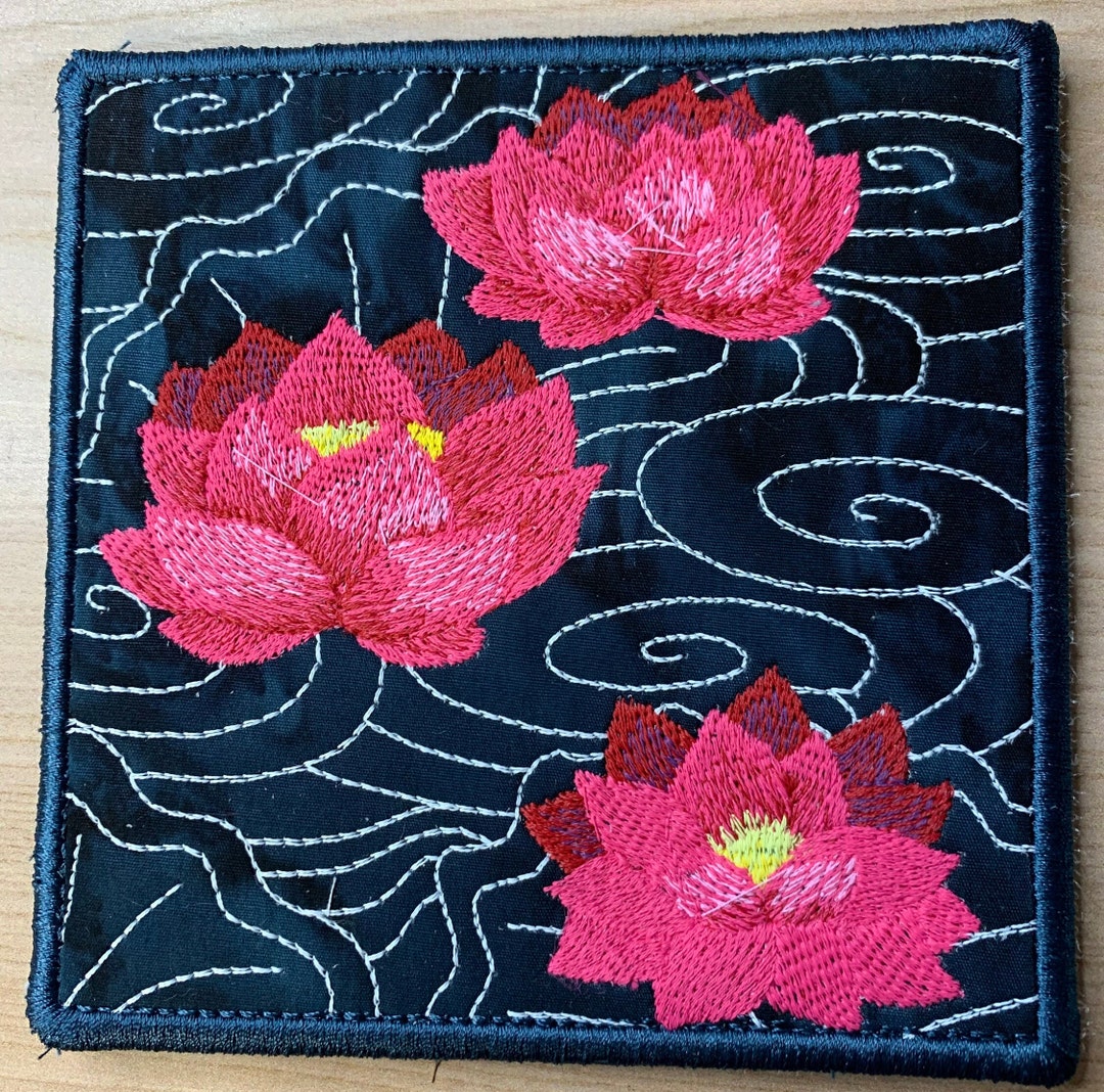 Japanese Sashiko Flowers Coaster Set - Etsy