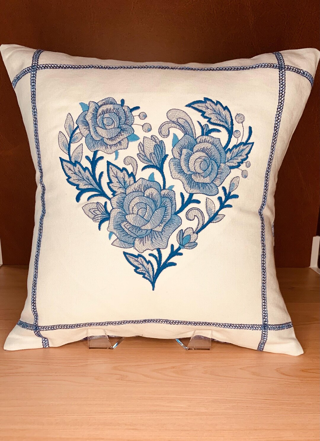 Delft Blue Heart Embroidered Pillow - Etsy