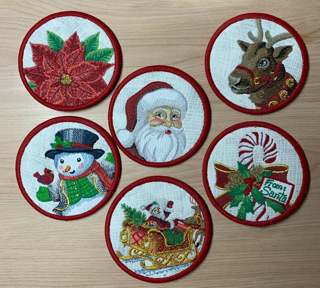 Embroidered Vintage Christmas Coasters - Etsy