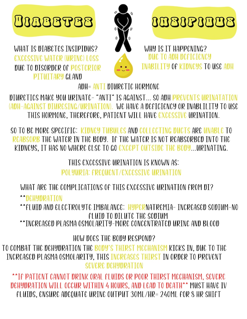 Diabetes Insipidus, DI Nursing Notes, Diabetes Insipidus Study Guide ...