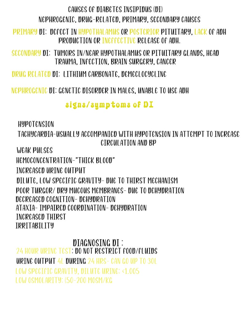 Diabetes Insipidus, DI Nursing Notes, Diabetes Insipidus Study Guide ...