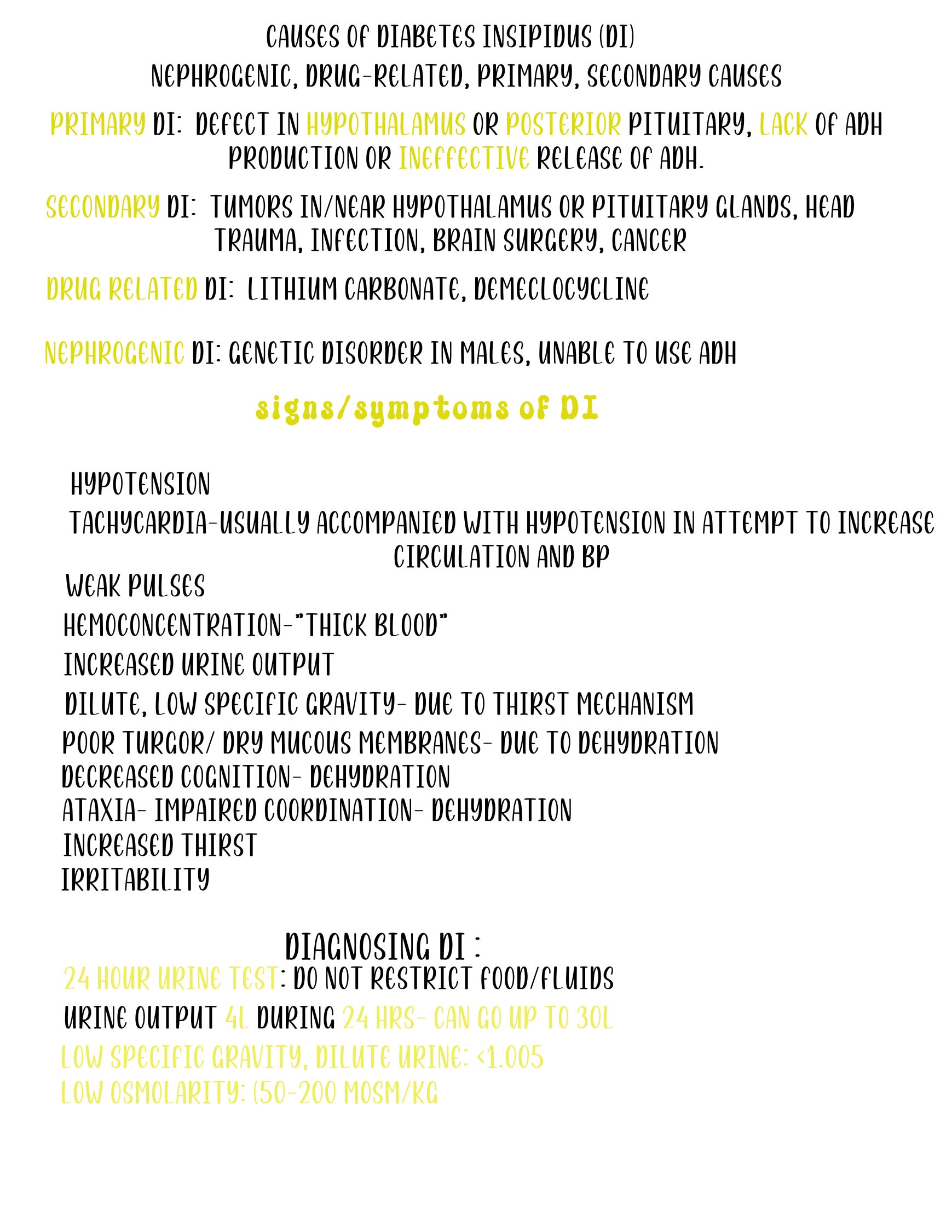 Diabetes Insipidus Di Nursing Notes Diabetes Insipidus Study Guide