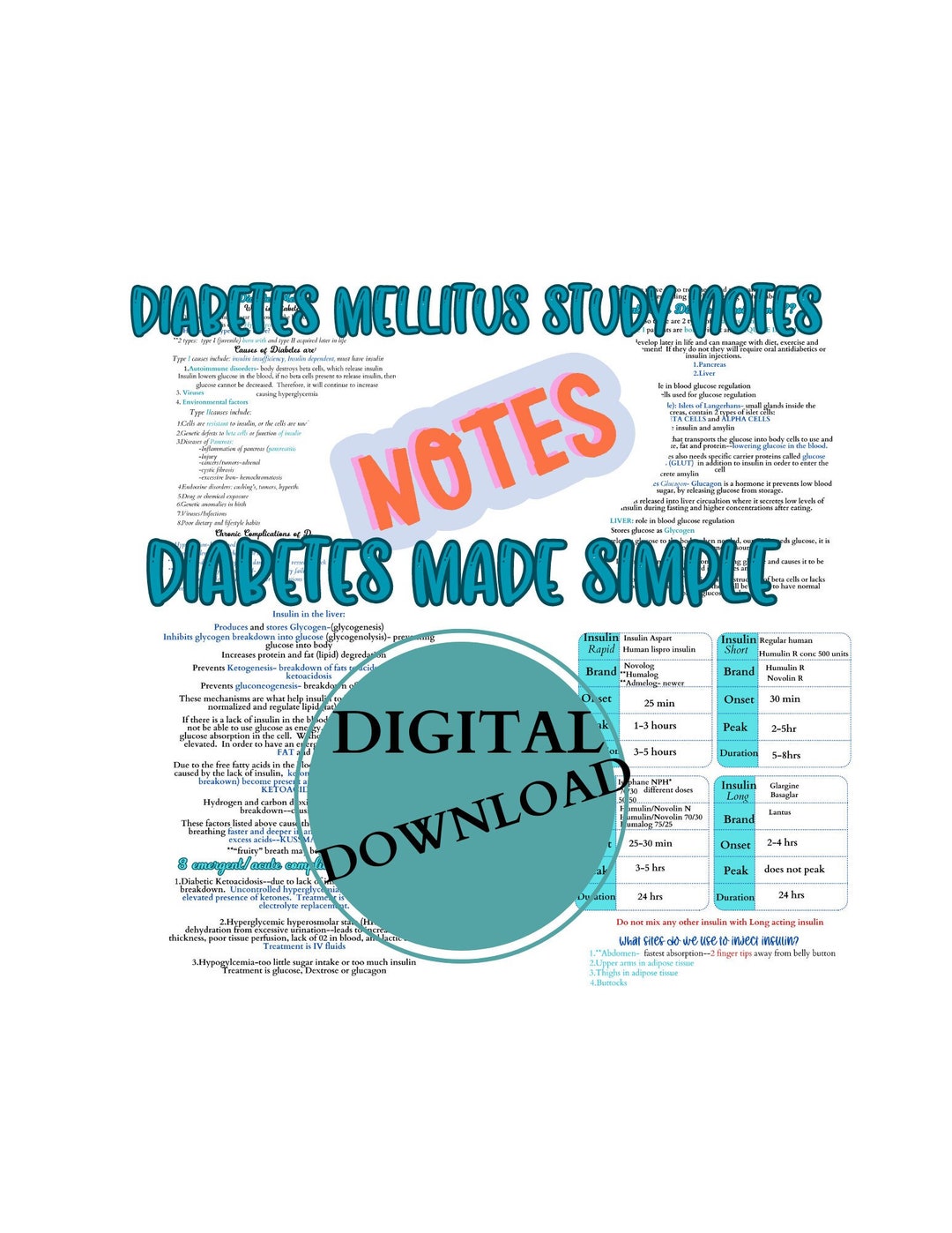 Diabetes Mellitus Student Nurse Notes - Etsy