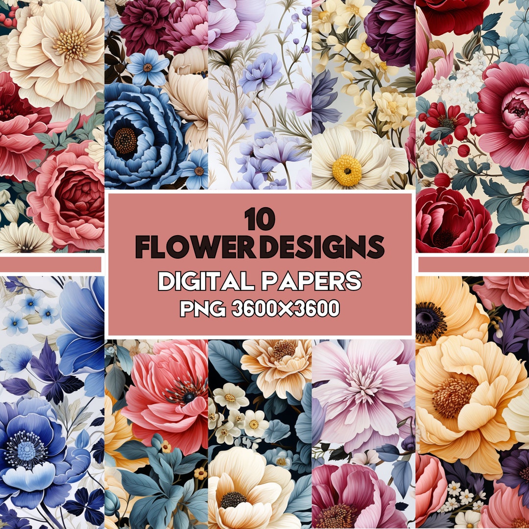 Flower Watercolor Digital Paper, Flower Pattern, Floral Prints, Flowers ...