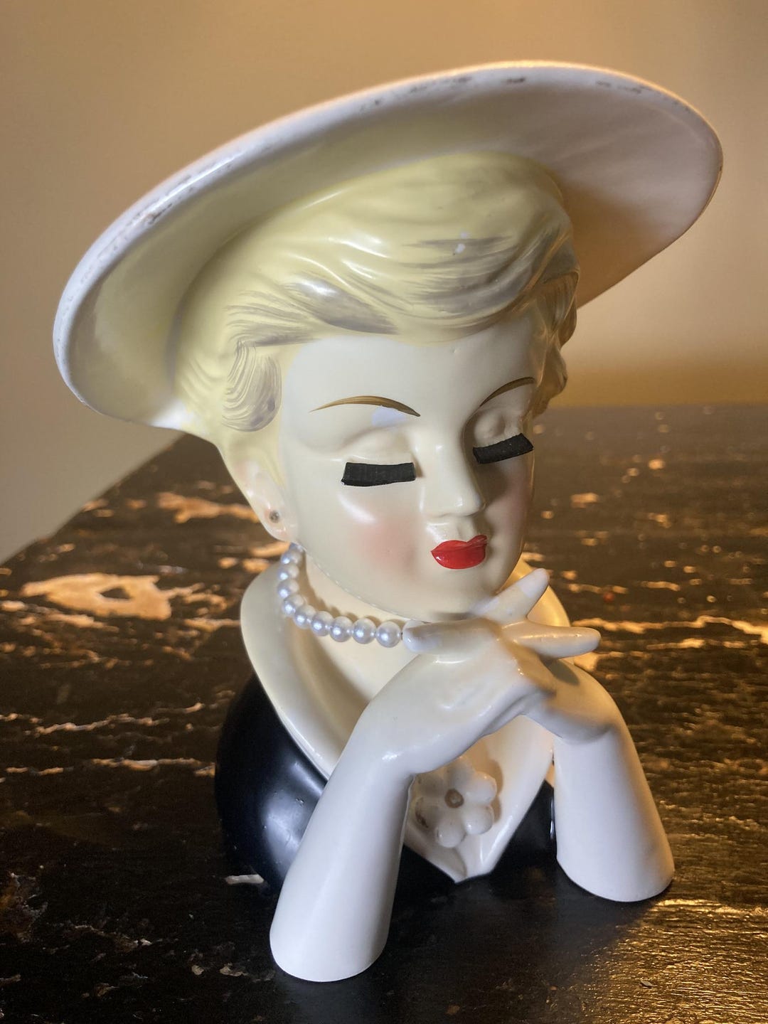 Vintage Rubens Head Vase 1950s Hat Gloves Pearls Eyelashes Japan Sunday ...