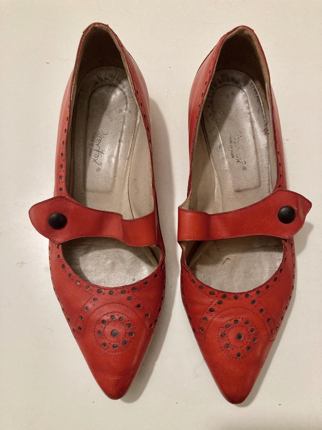 Vintage Peter Fox Red Leather Mary Janes Shoes Retro Perforations Polka ...