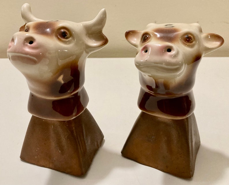 Fabulous Vintage Cow Steer Salt and Pepper Shakers Real Cow Bells 1950s ...