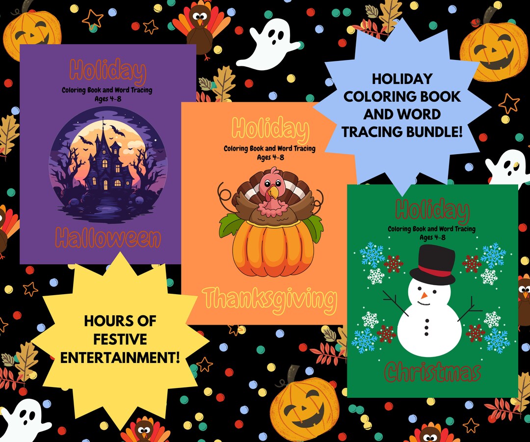 Holiday Coloring Book and Word Tracing Bundle Ages 4-8: Digital ...