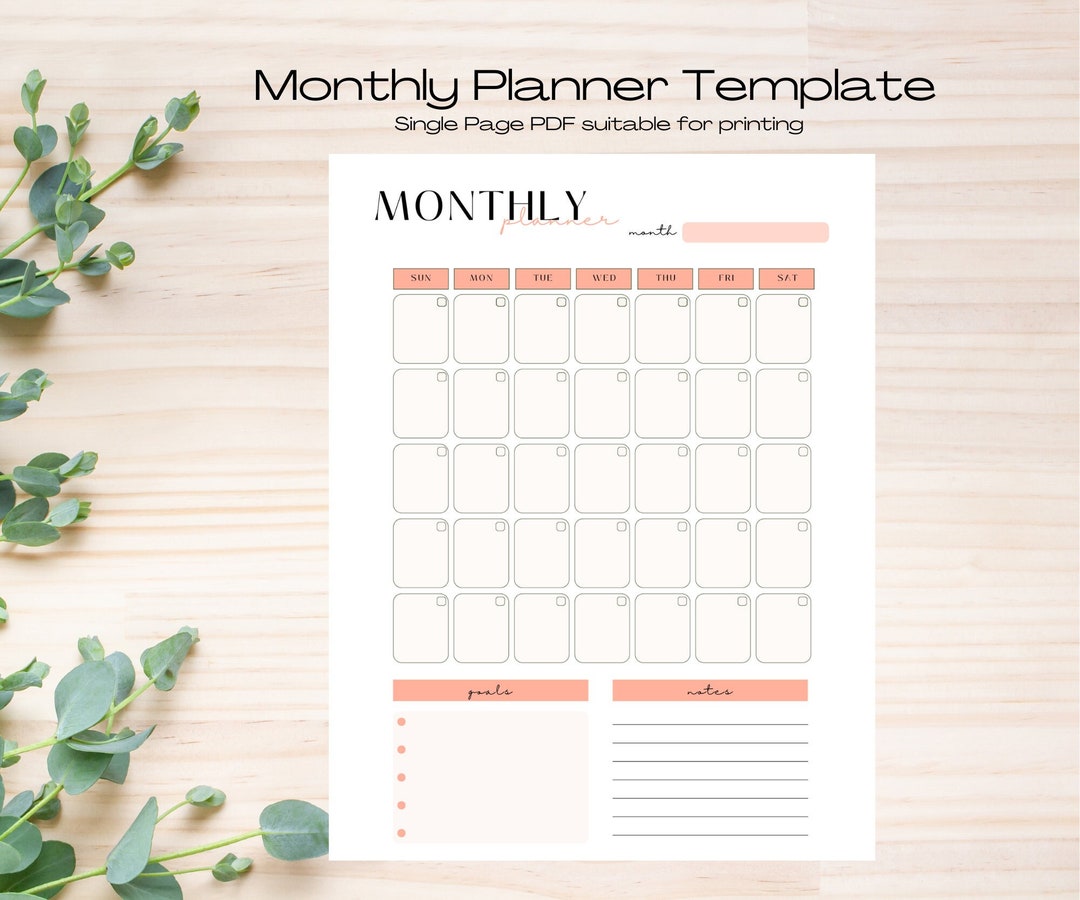 Monthly Planner Printable, Planner Template for Month, Digital Month ...