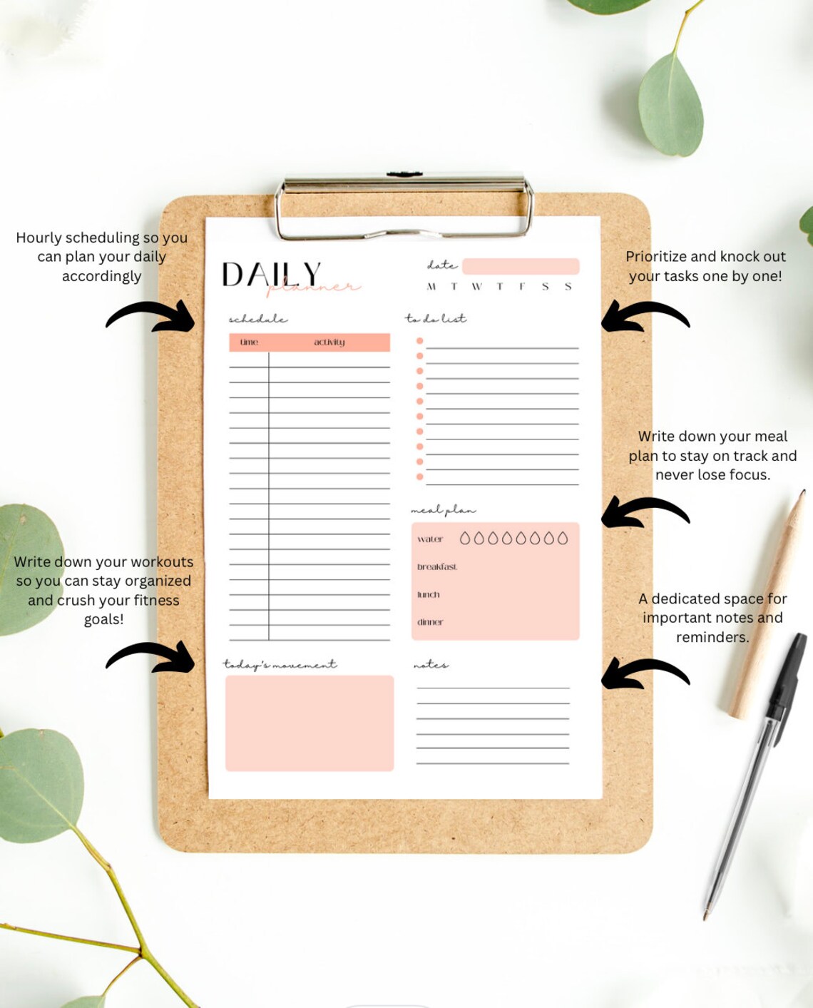 Daily Planner Printable, Planner Template for Day, Digital Day Planner ...