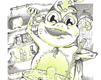 Mystical Frog Wizard Fire Staff Oil Painting Art Print. Cottagecore ...