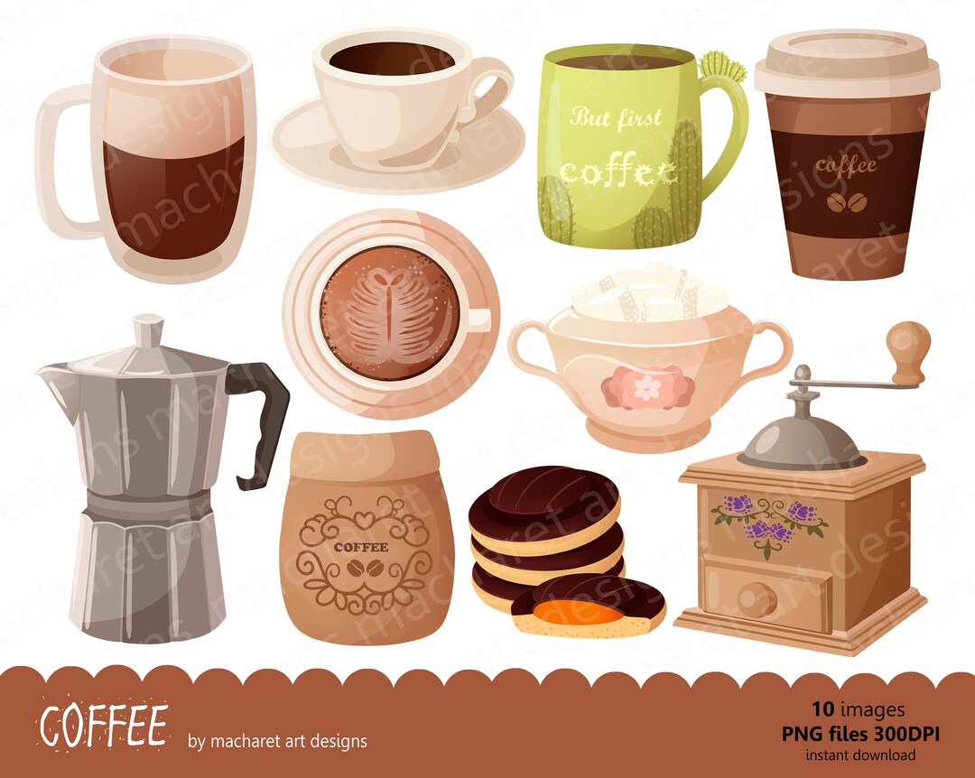 Cute Coffee Collection Clipart Instant Download, Personal Use ...