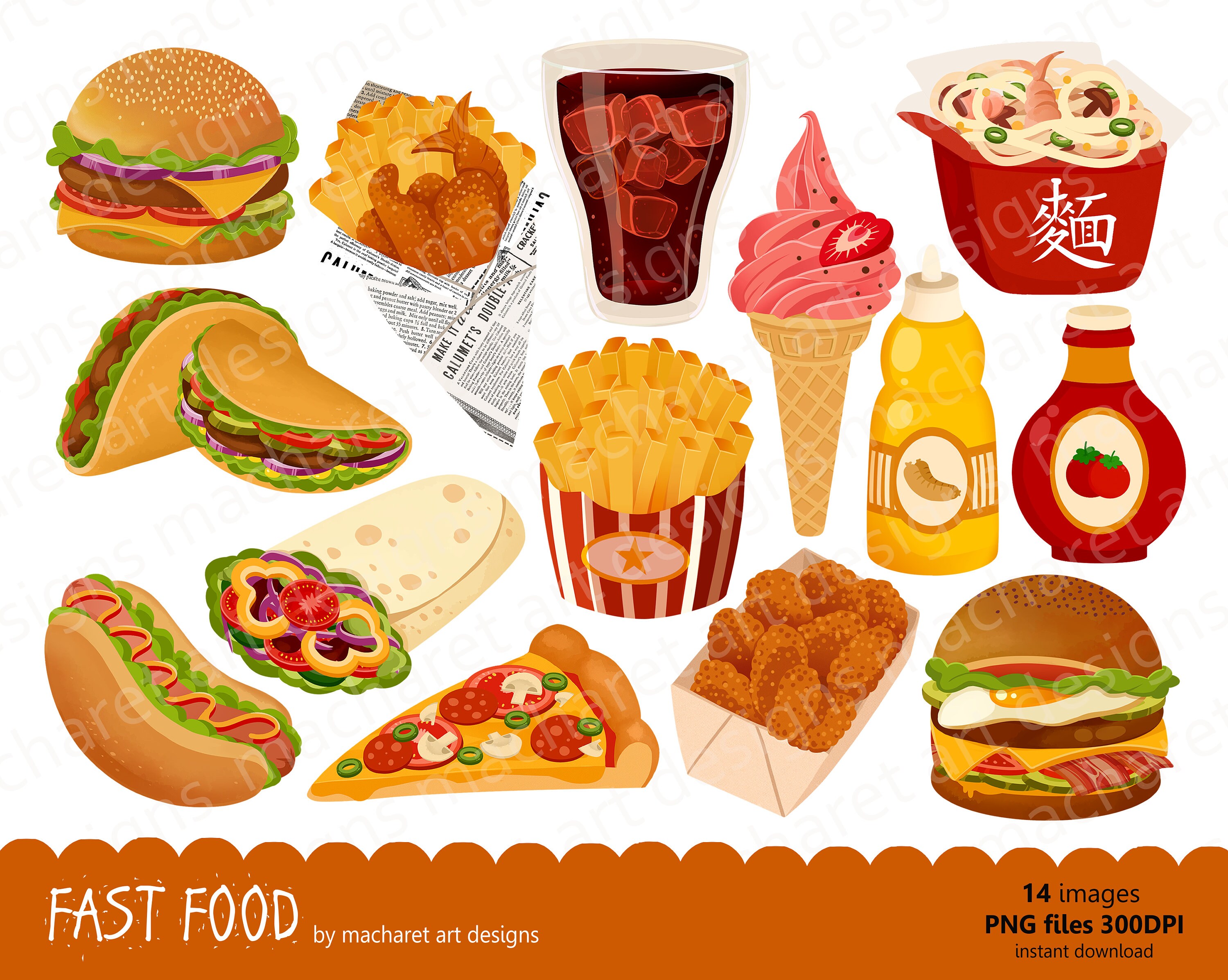 Cute Fast Food Collection Clipart Instant Download, Personal Use ...
