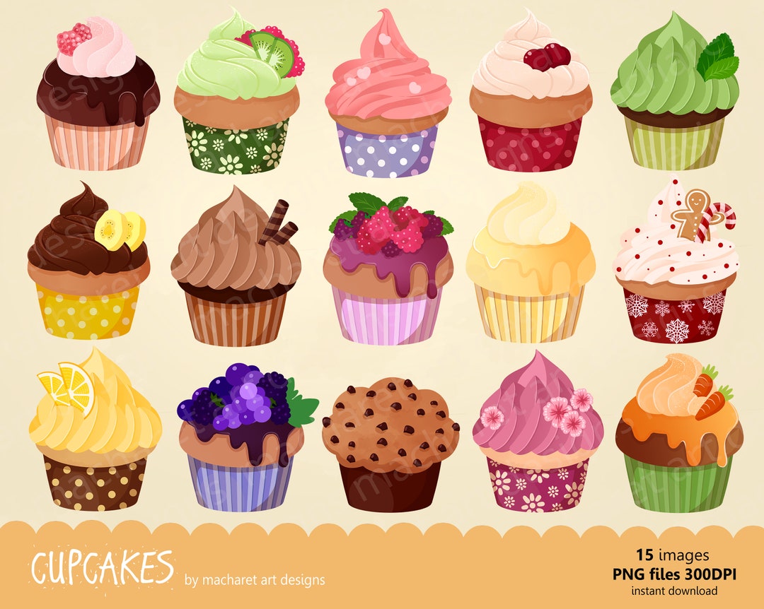 Cute Cupcakes Collection Clipart Instant Download, Personal Use ...