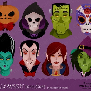 Cute Halloween Monsters Collection Clipart Instant Download, Personal ...