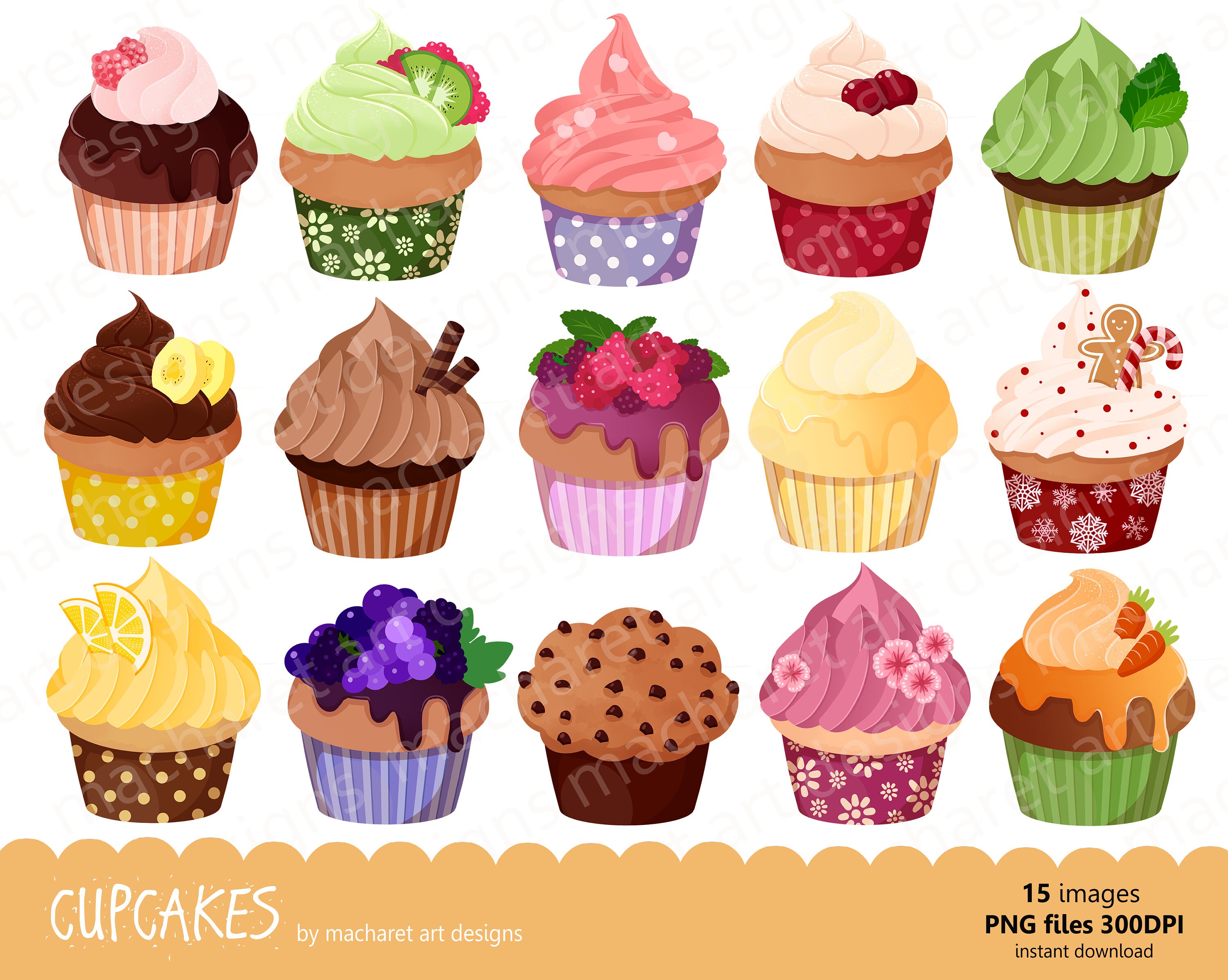Cute Cupcakes Collection Clipart Instant Download Personal - Etsy