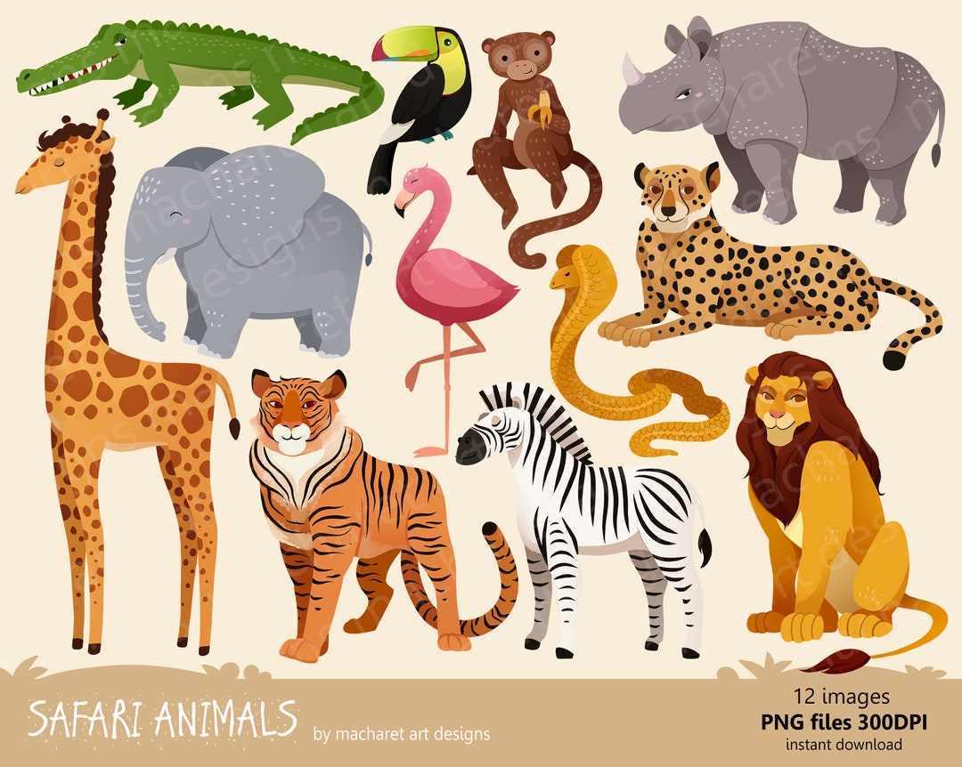 Cute Safari Animals Collection Clipart Instant Download, Personal Use ...