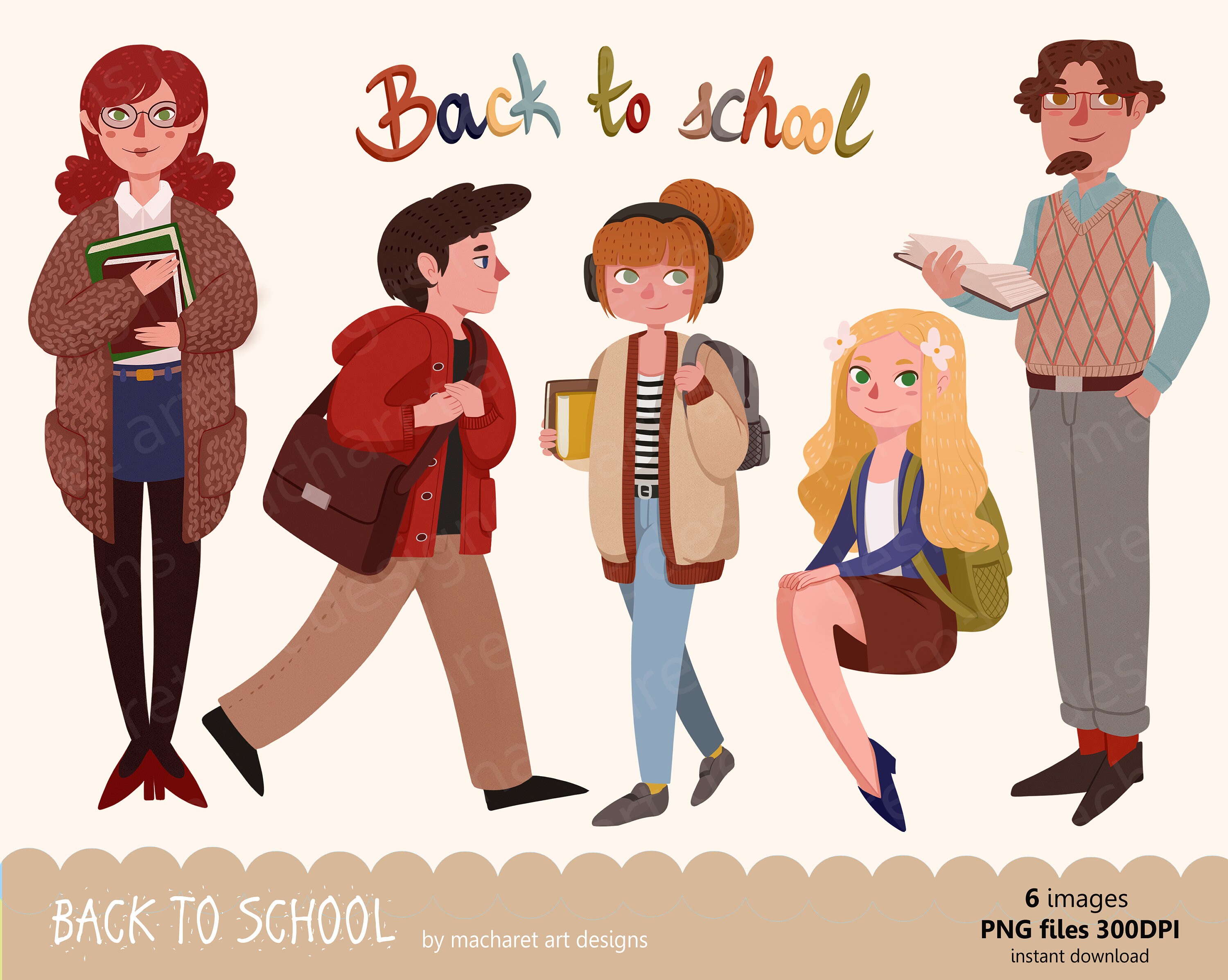 Cute School Characters Collection Clipart Instant Download - Etsy