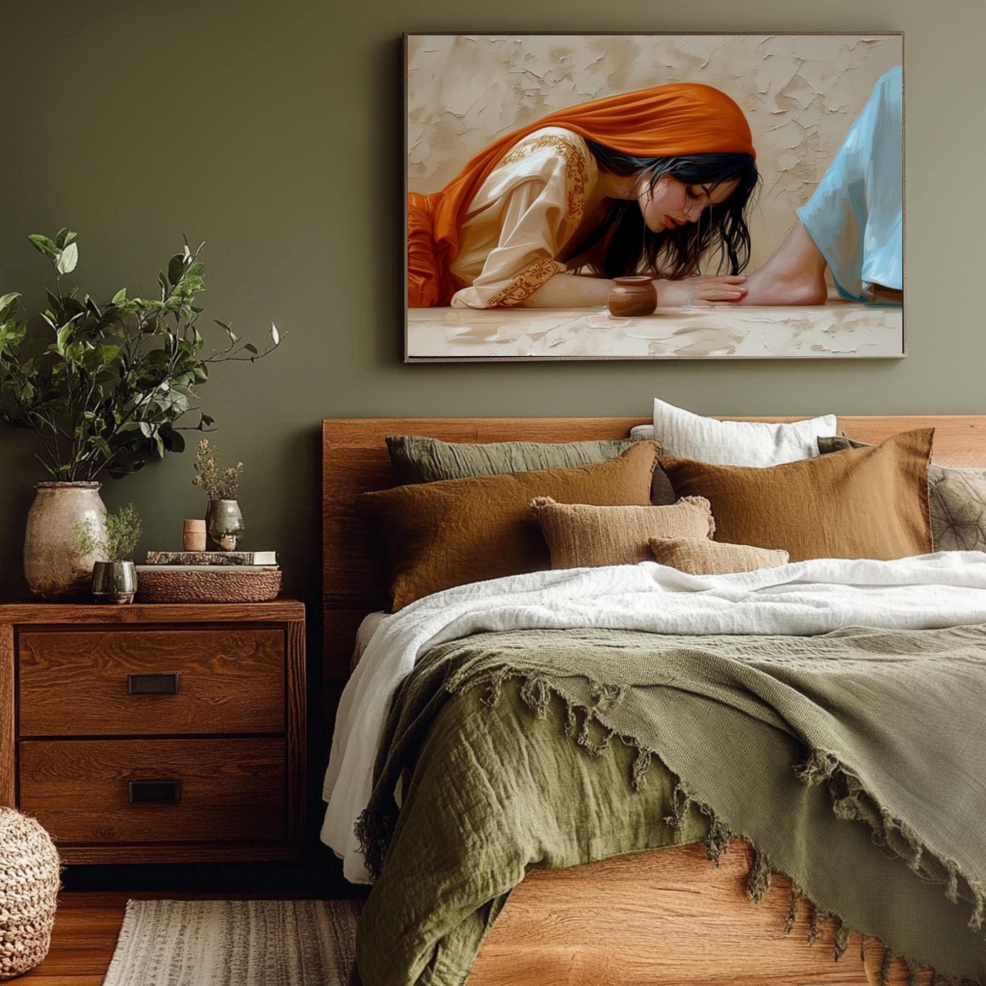 Washing Jesus Feet and Alabaster Jar Jesus Art: Bible Verse Scripture ...