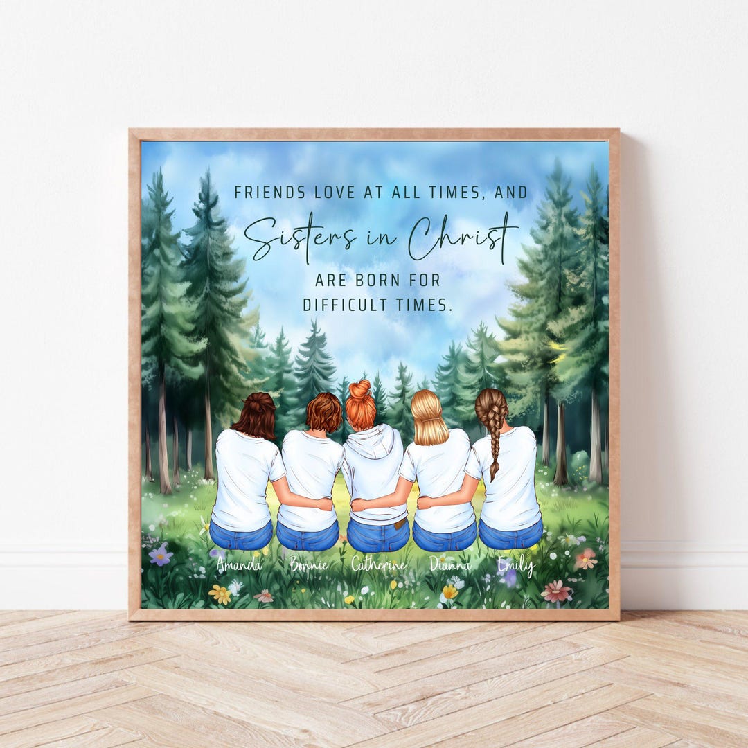 Personalised Sisters in Christ Wall Art | Watercolour Forest Wall Art ...