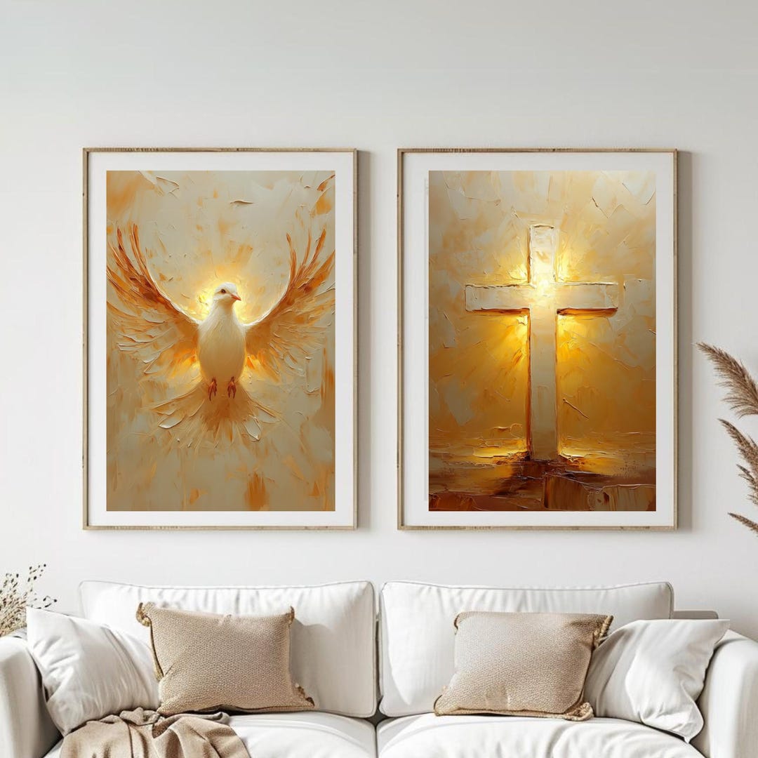 Holy Spirit Dove and Sacred Cross Wall Art Modern Contemporary ...