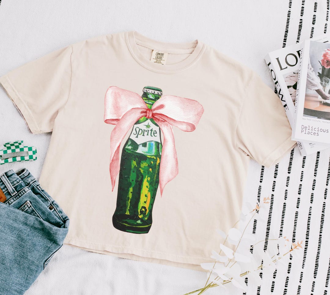 Cutesy Sprite Soda Bow Crop Boxy Tee Preppy Aesthetic Retro Ginger Ale ...