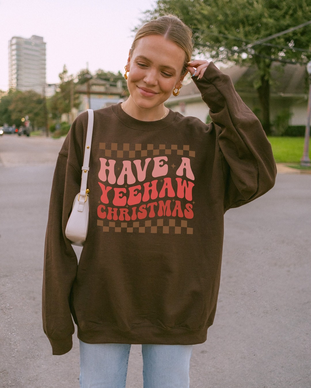 Have a Yeehaw Christmas Trendy Checkered Sweatshirt Retro Christmas ...