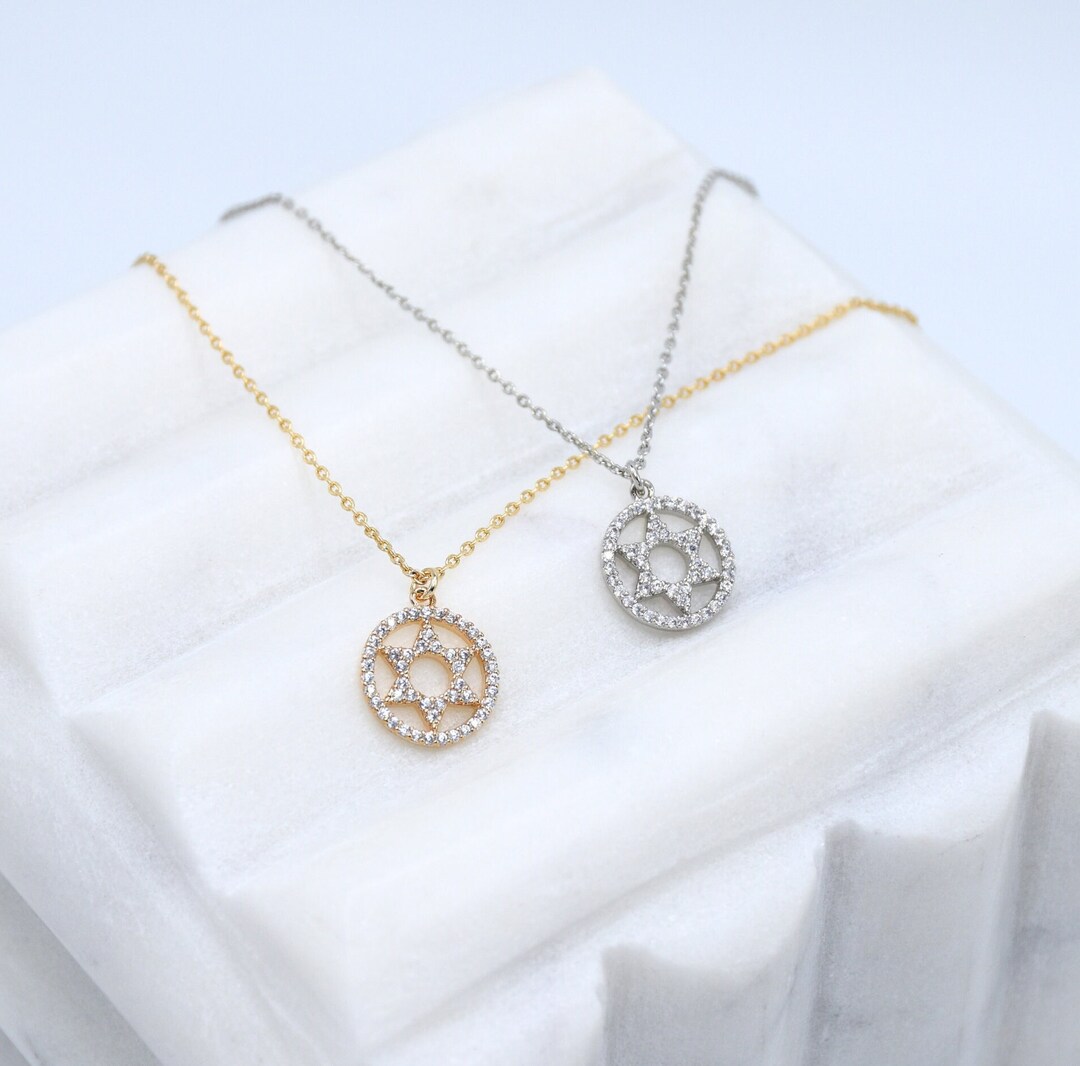 Star of David Necklace, Jewish Star Necklace, Cubic Zirconia Necklace ...