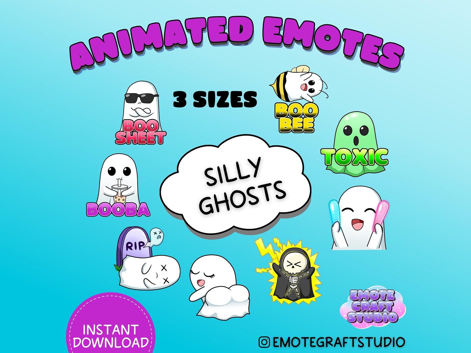 Silly Ghost Animated Emotes Bundle for Twitch Discord Youtube, Spooky ...