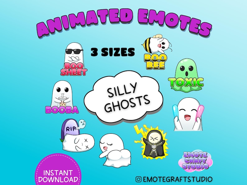 Silly Ghost Animated Emotes Bundle for Twitch Discord Youtube, Spooky ...