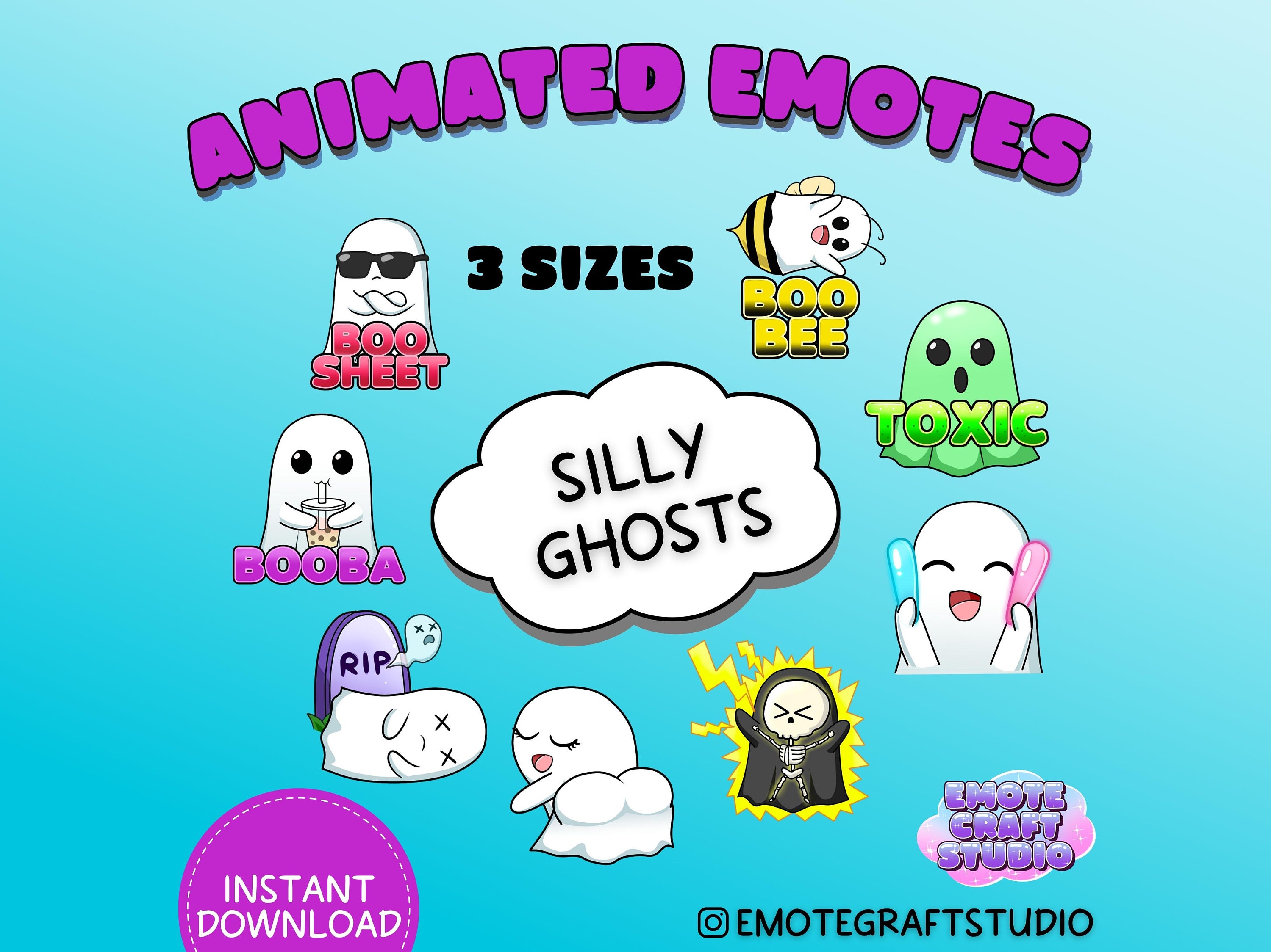 Silly Ghost Animated Emotes Bundle for Twitch Discord Youtube, Spooky ...