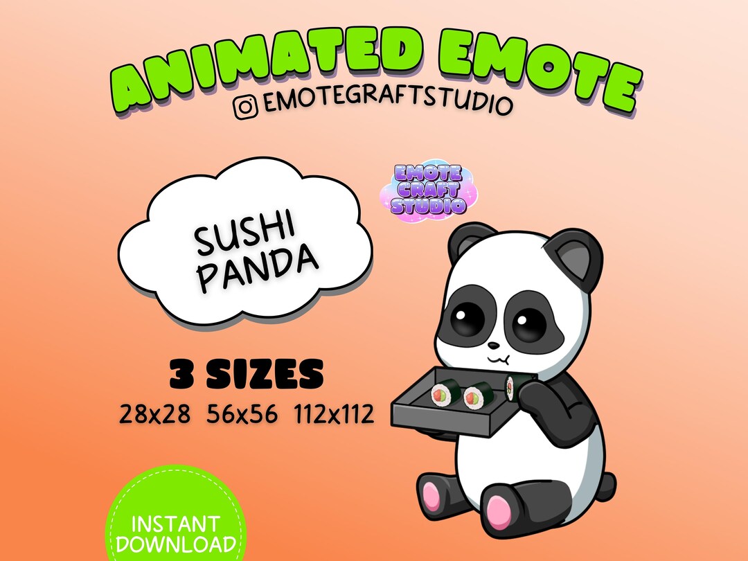 Cute Panda Twitch Emote, Animated Sushi Panda Emote for Twitch Discord ...