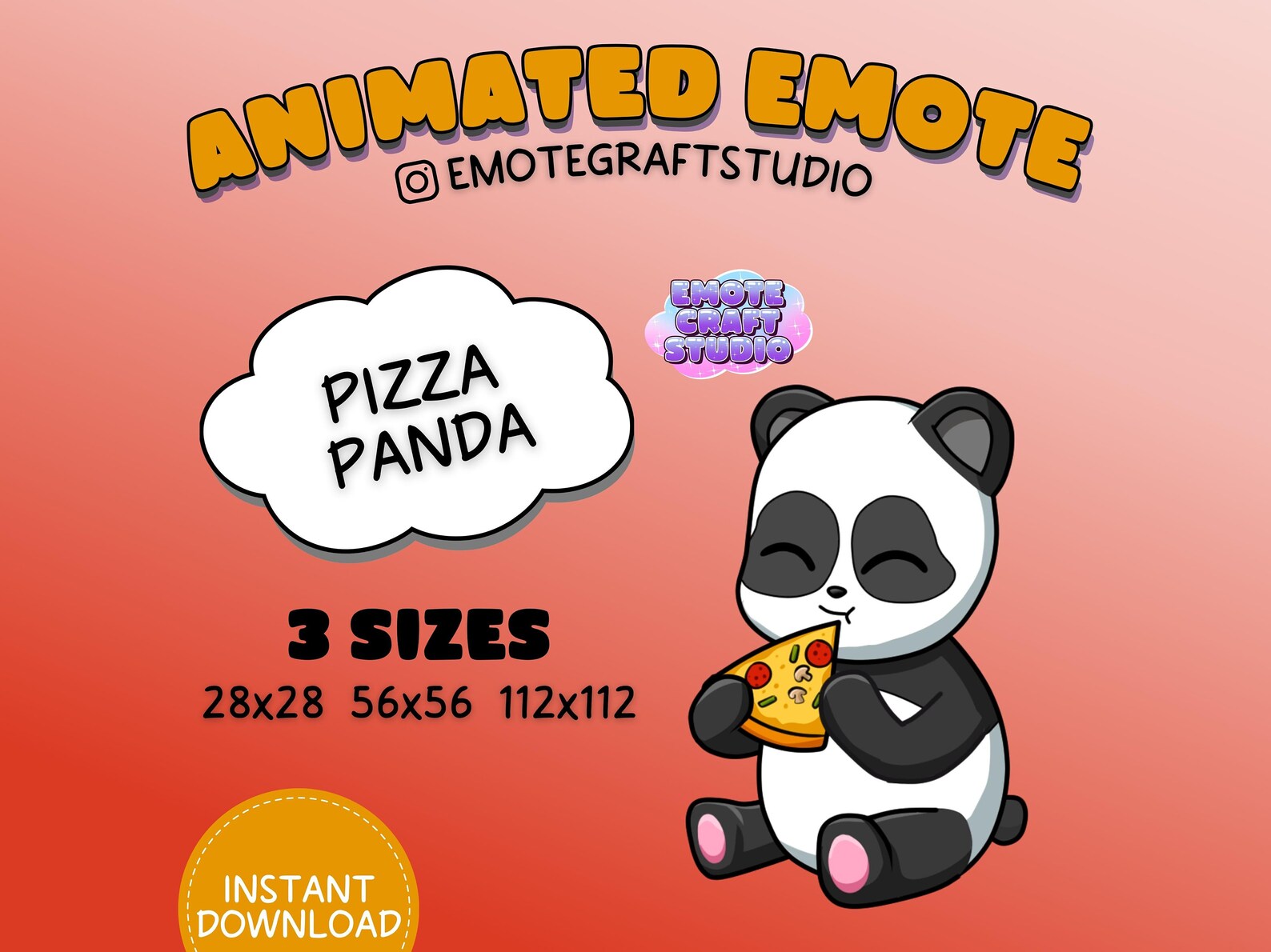 Cute Panda Twitch Emote, Animated Pizza Panda Emote for Twitch Discord ...