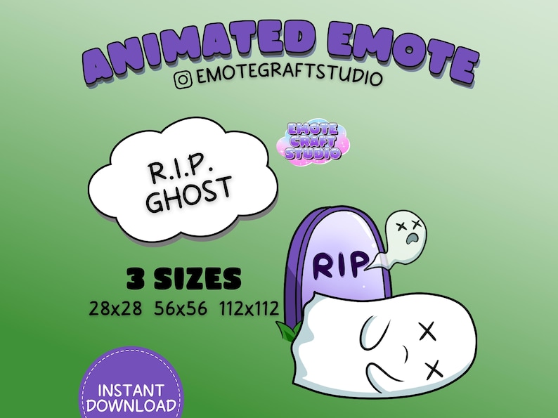 RIP Ghost Headstone Animated Emote for Twitch Discord Youtube, Cute Halloween Ghost Emote ...
