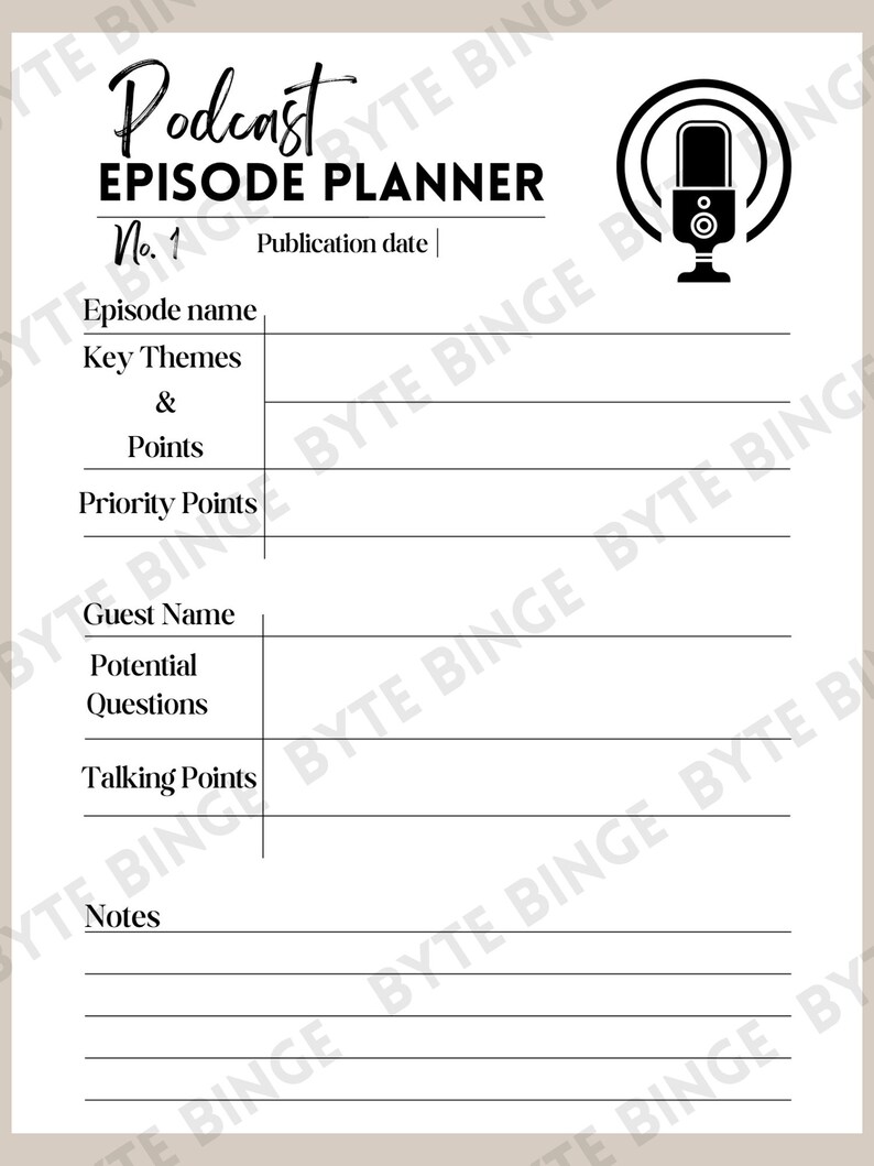 Podcast Episode Planner, Podcast Canva Template, Printable Podcast ...