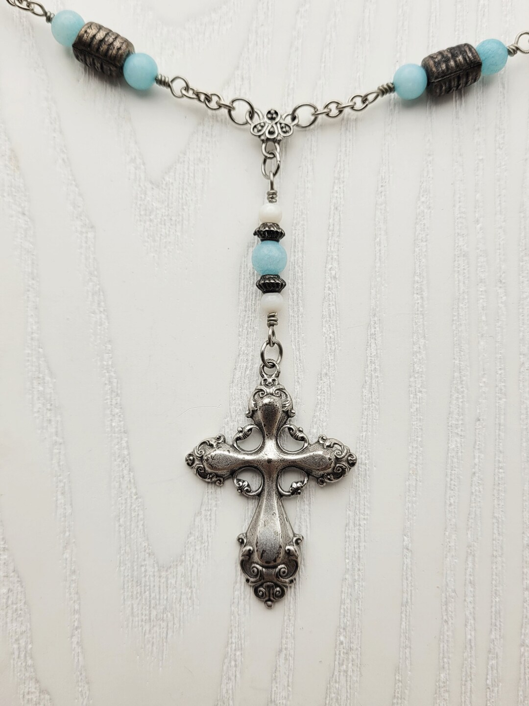 Silver Cross Necklace, Amazonian Bead Necklace for Her, Earrings - Etsy