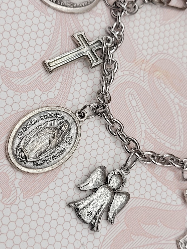 Silver Religious Charm Bracelet, Catholic Medals - Etsy