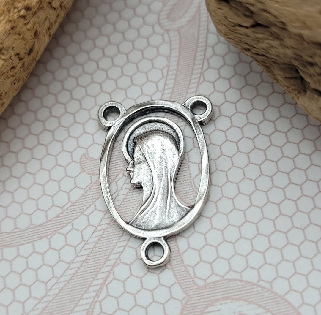 Virgin Mary Center, Mary With Halo, Silver Rosary Center - Etsy