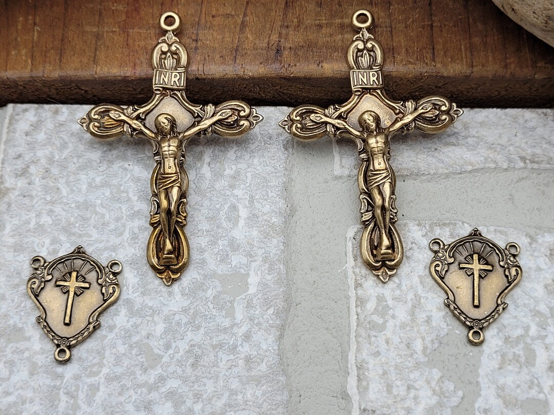 Solid Brass Crucifixes 2 Rosary Centers - Etsy