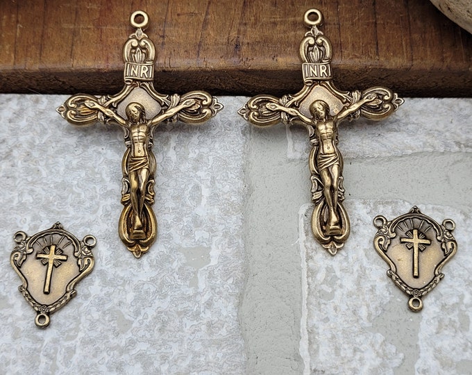 Solid Brass Crucifixes, 2, Rosary Centers - Etsy