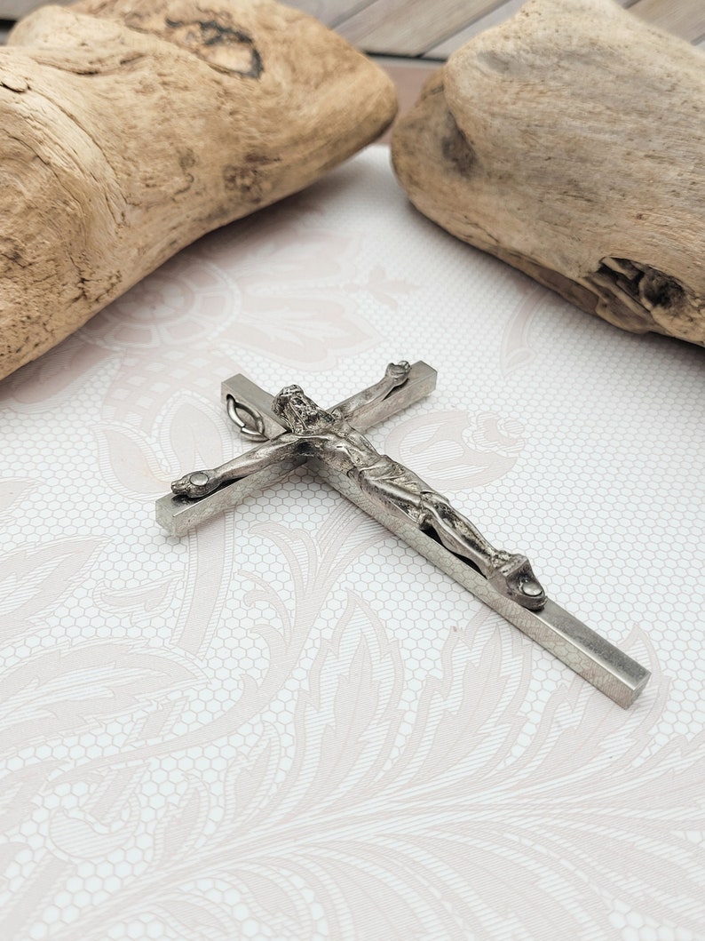 Extra Large Silver Crucifix Pendant, Metal Rosary Crucifix, Priest ...