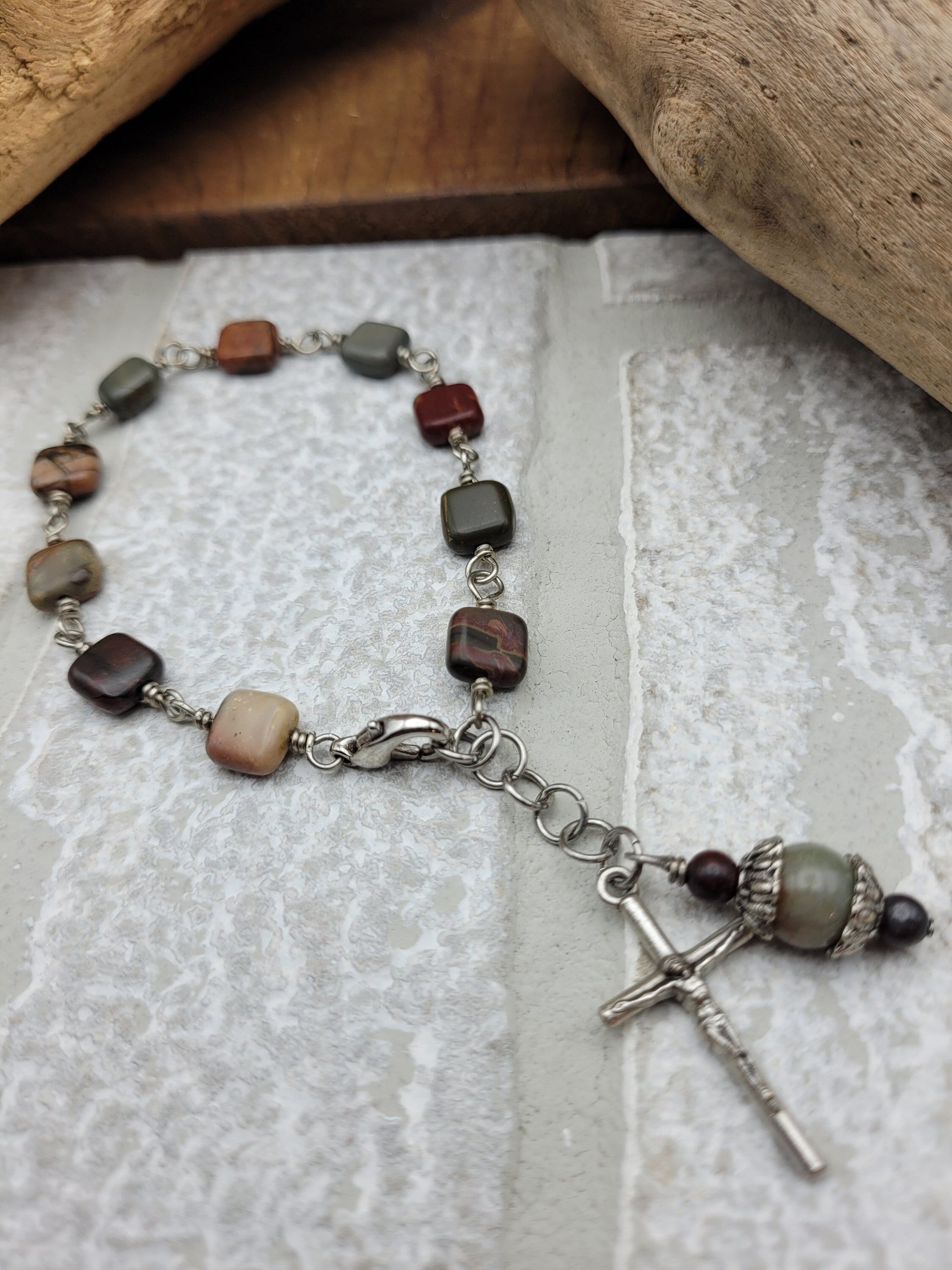 Ladies Cross Bracelet, Square Bead Bracelet for Women - Etsy