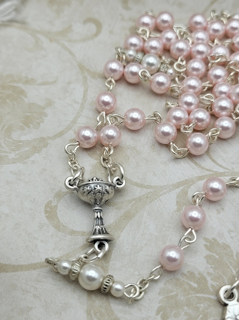 PINK First Communion Rosary for Girl, Swarovski Pearl Rosary - Etsy