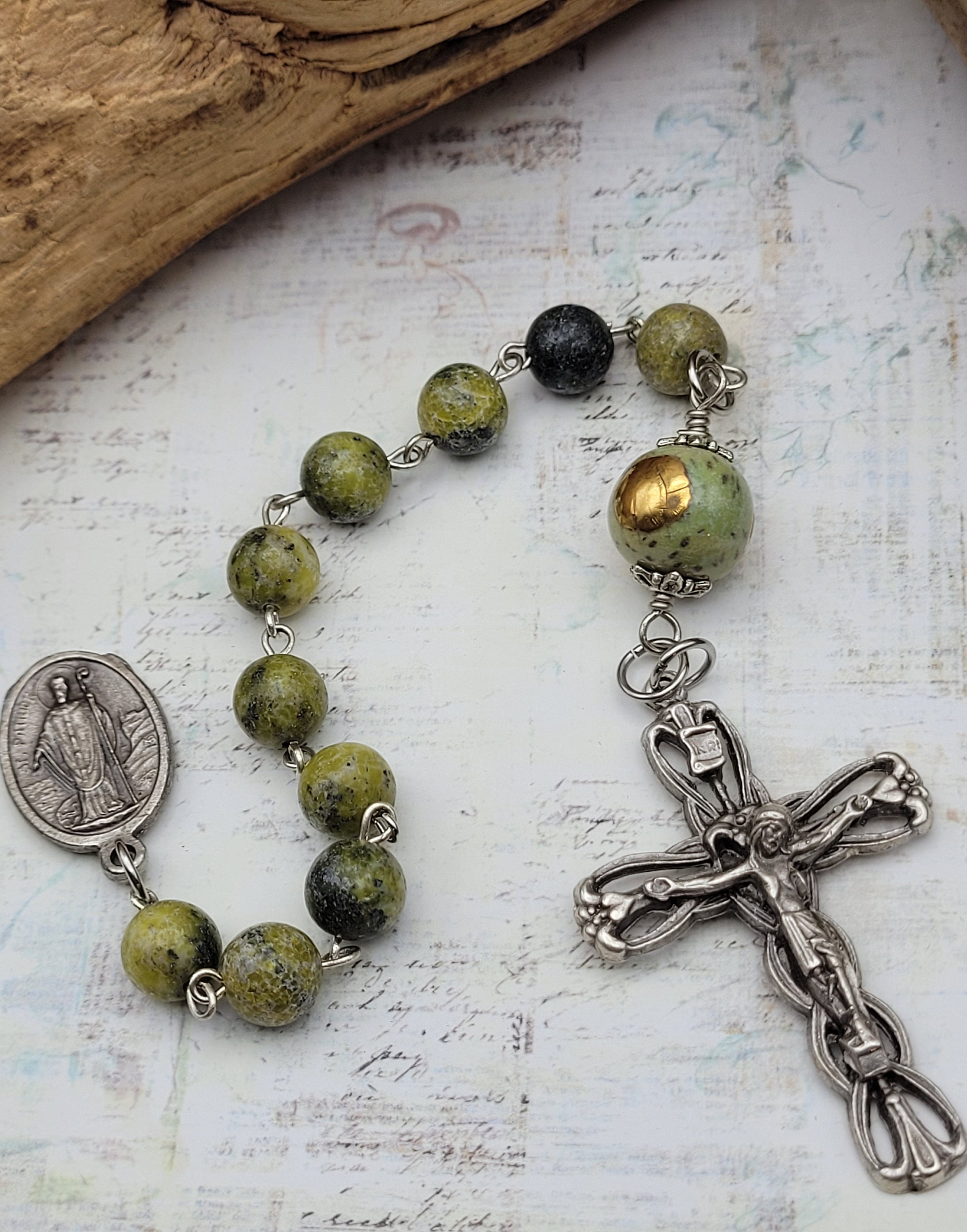 Green Bead Tenner, Crucifix and Medal, Small Rosary - Etsy