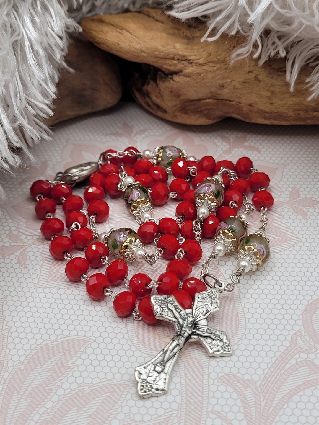 Red Rosary, Christmas Rosary Gift, Lampwork Beads - Etsy