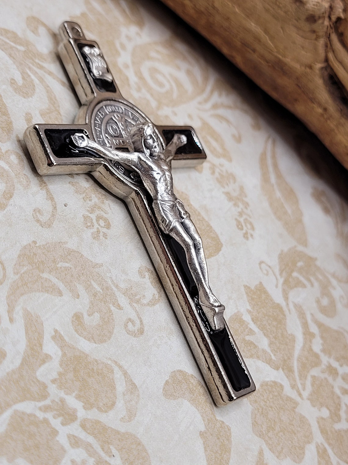 Black and Silver Crucifix, Metal Rosary Crucifix, Pewter and Epoxy - Etsy