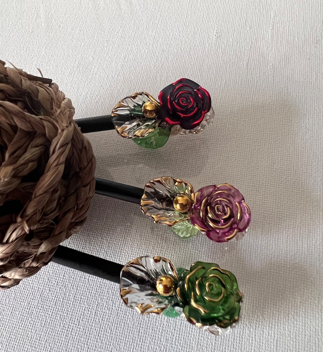 Set of Three Oriental Style Hair Pins - Etsy