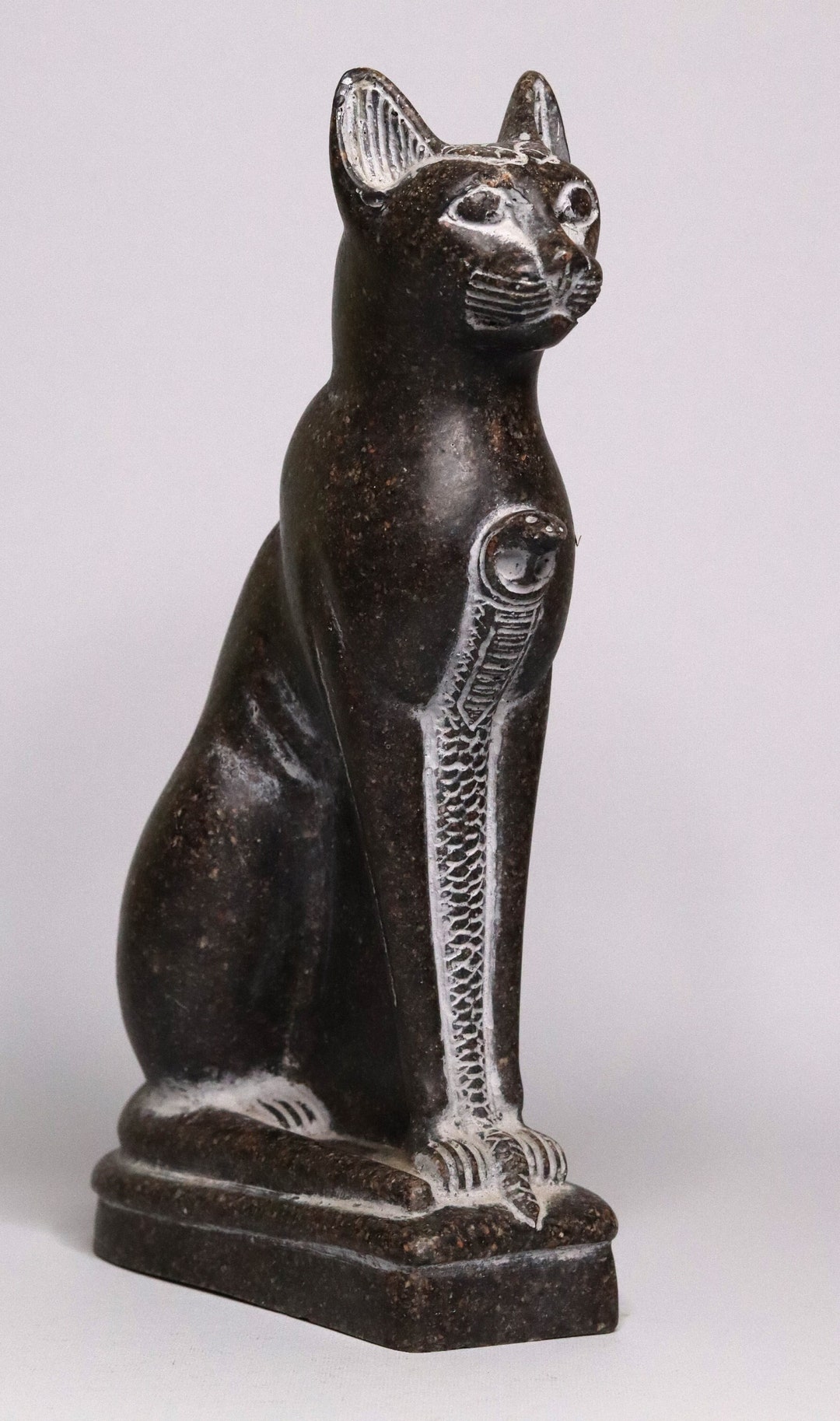 Egyptian Cat Statue Bastet Goddess Handmade Granit Stone Black Ancient ...