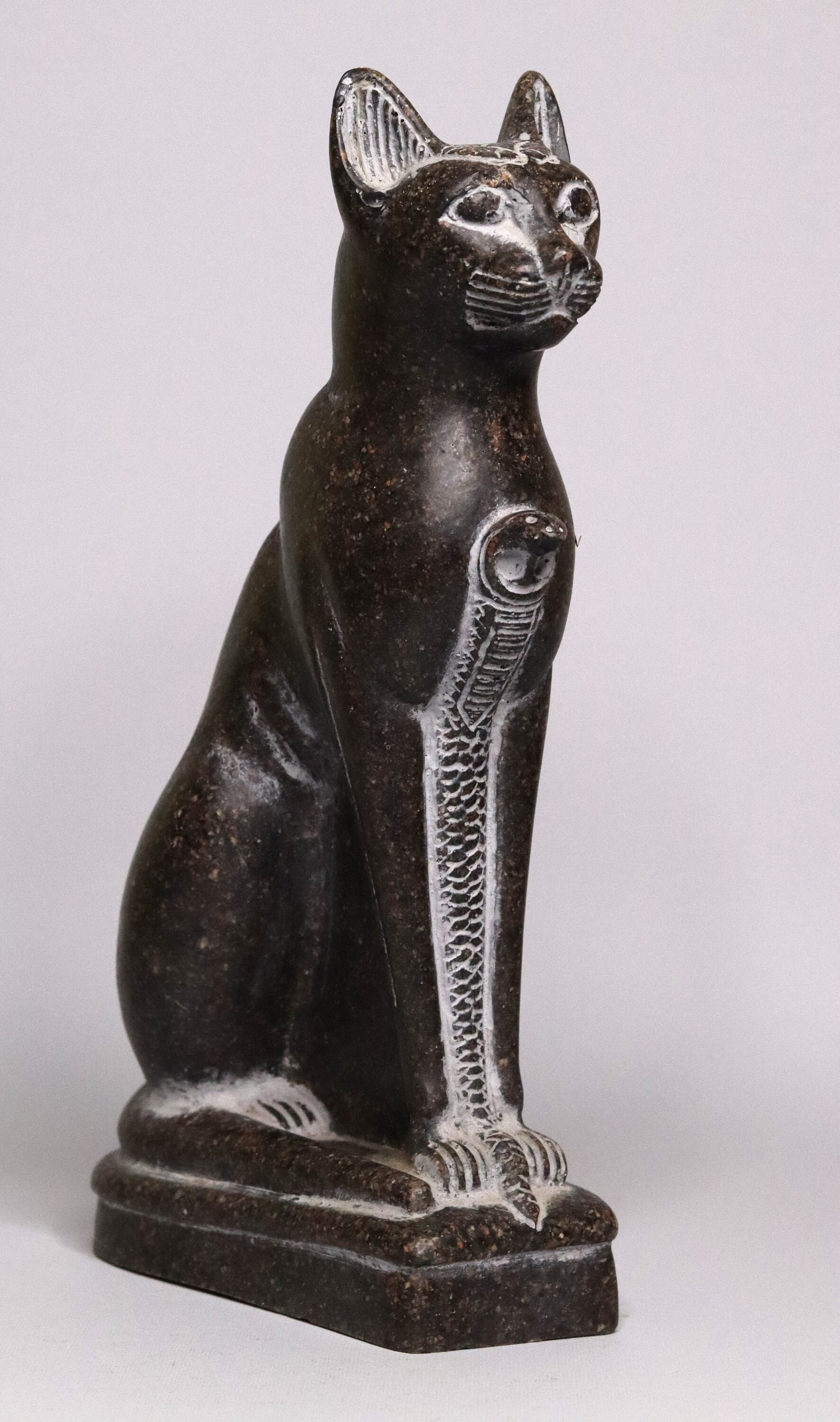 Egyptian Cat Statue Bastet Goddess Handmade Granit Stone Black Ancient ...