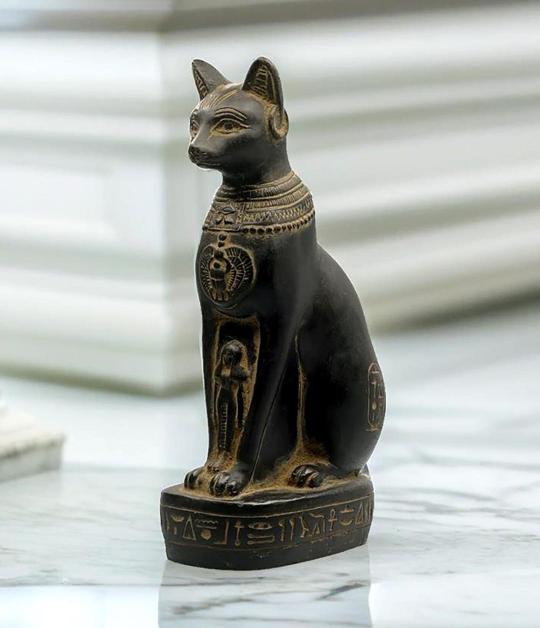 Handmade Bastet Goddess Statue – Egyptian Cat Sculpture – Basalt Stone ...